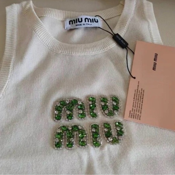 Miu Miu | Tops | Miu Miu White Top With Green Accents | Poshmark